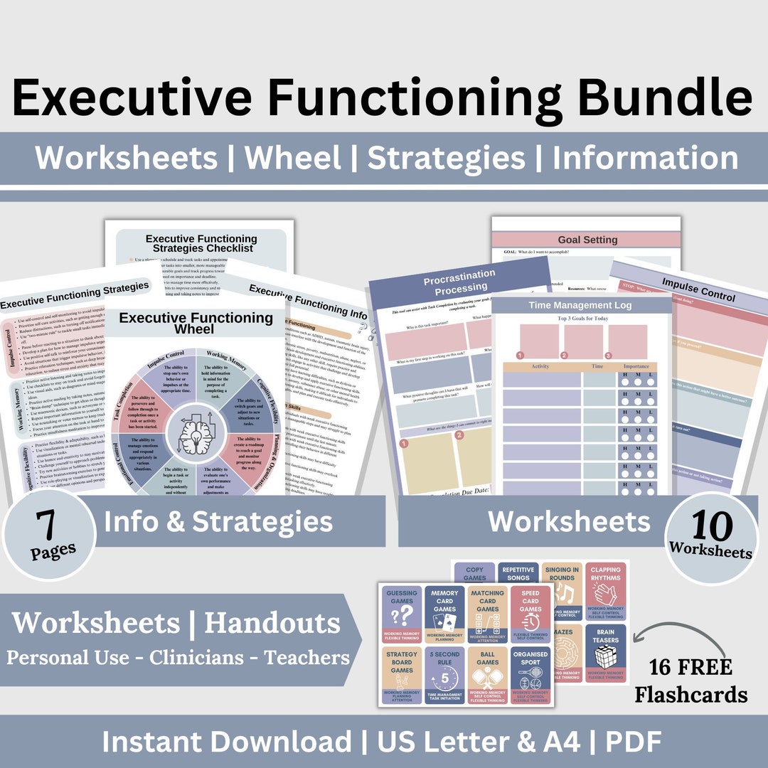 Executive Functioning Adult ADHD Therapy Bundle, ADHD Worksheets ...