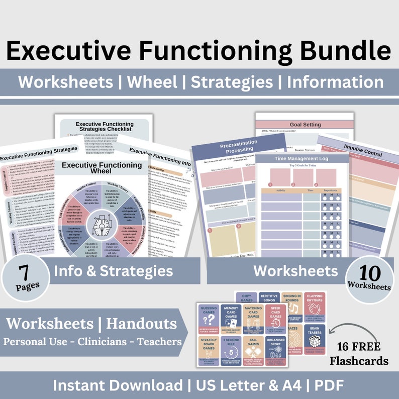 ADHD Executive Functioning Worksheets Bundle: Adult Therapy Tools ...