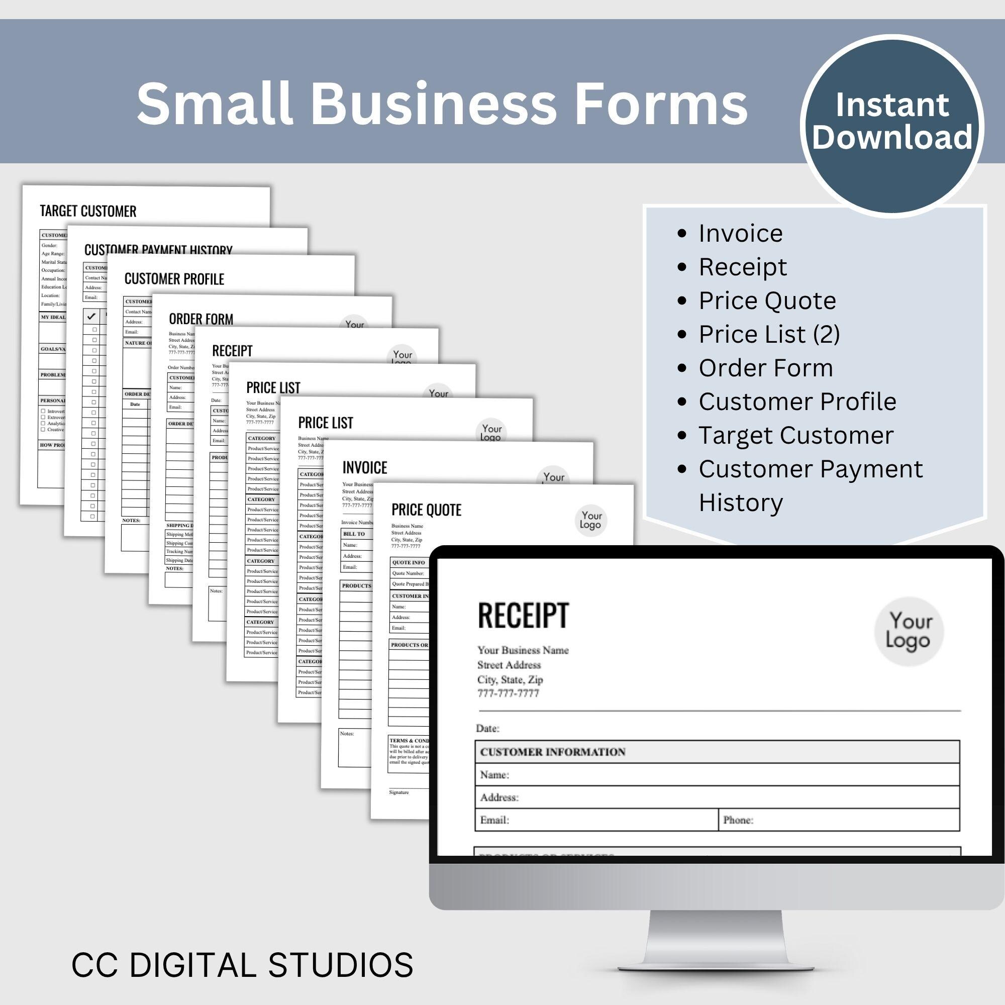 Editable Business Forms Bundle: Invoice, Receipt, Order Form - Small ...