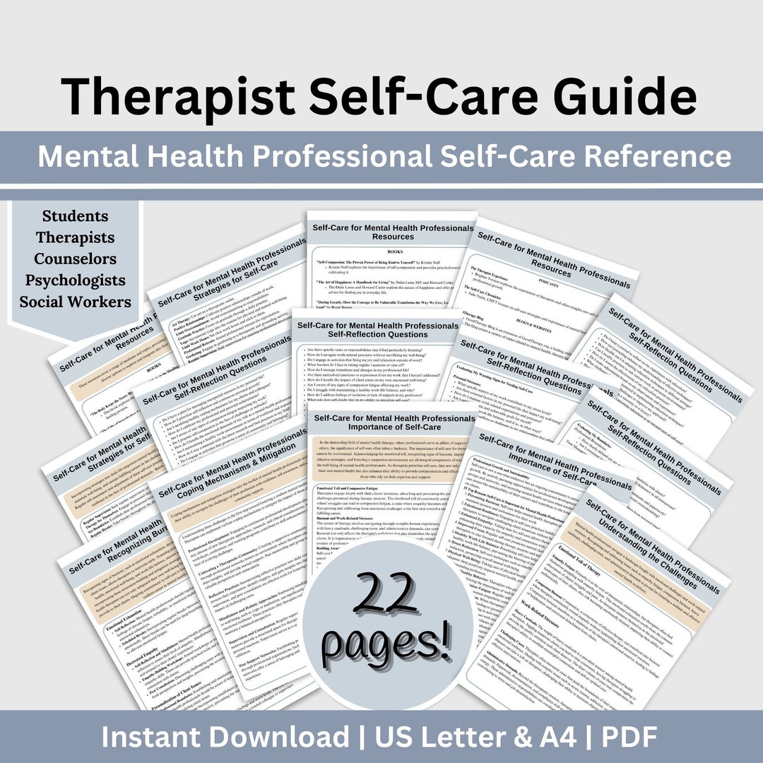 Therapist Reference Sheet for Self Care, Therapy Questions and Self ...