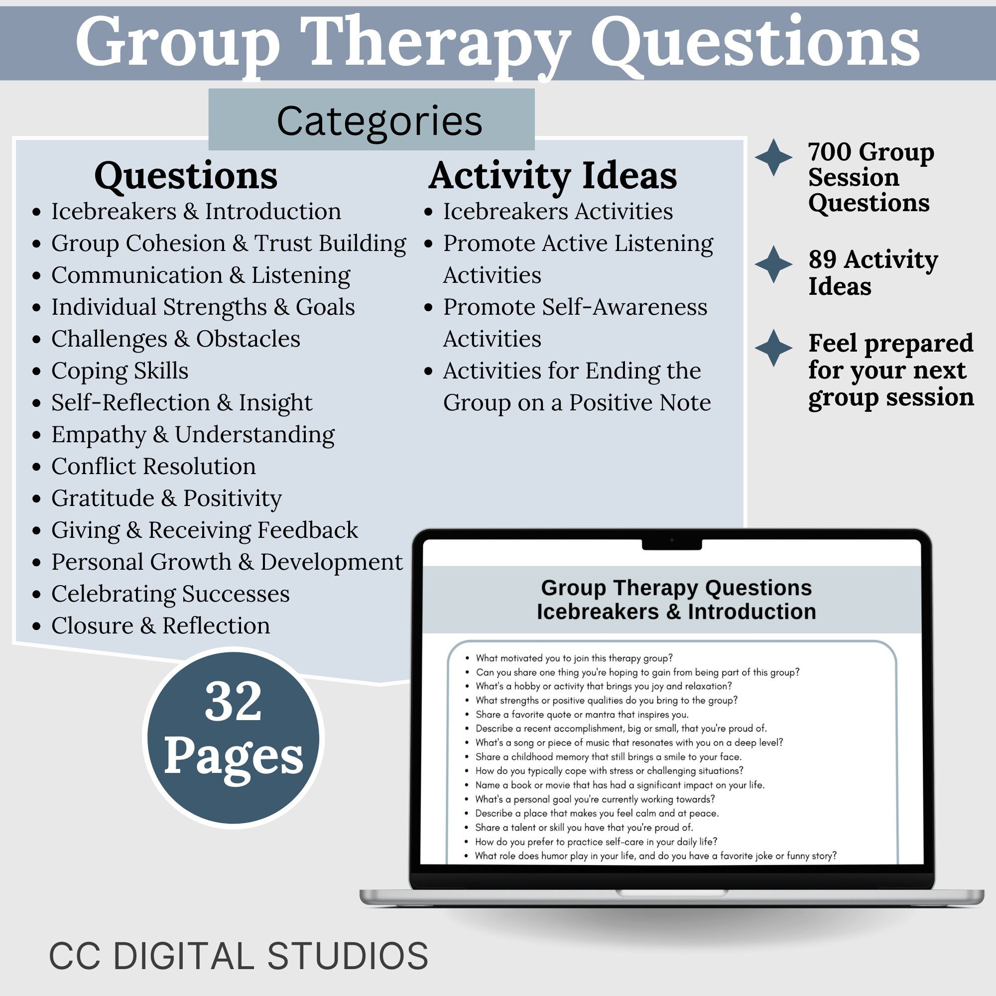 Group Therapy BUNDLE, Therapy Questions, Progress Note Guide, Group ...