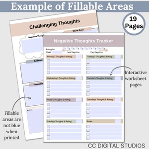 CBT Therapy Worksheets Challenge Negative Thoughts Thought Record ...