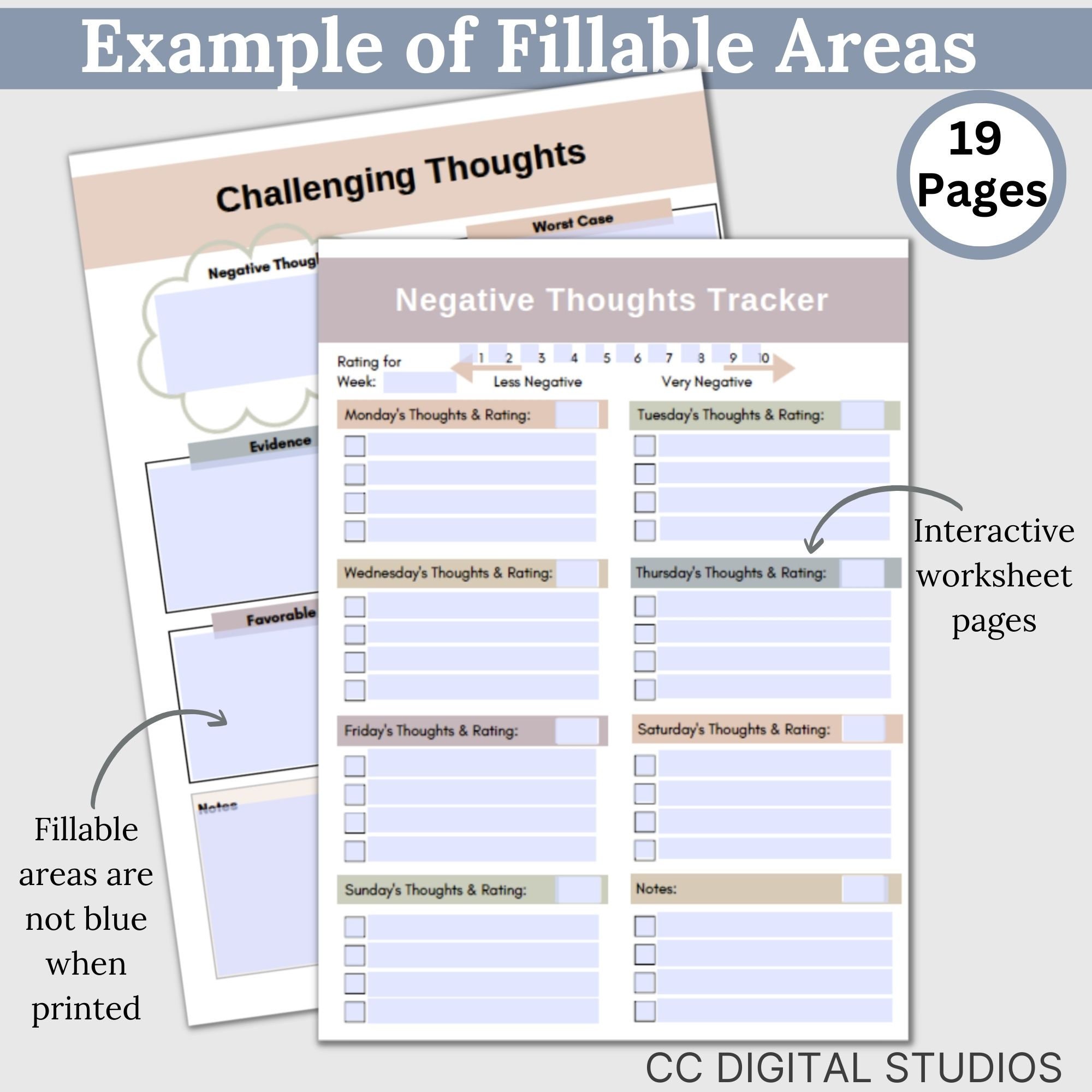CBT Therapy Worksheets Challenge Negative Thoughts, Cognitive ...
