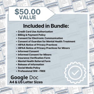 Policy Forms BUNDLE, Editable Google Docs, Psychologists Office ...
