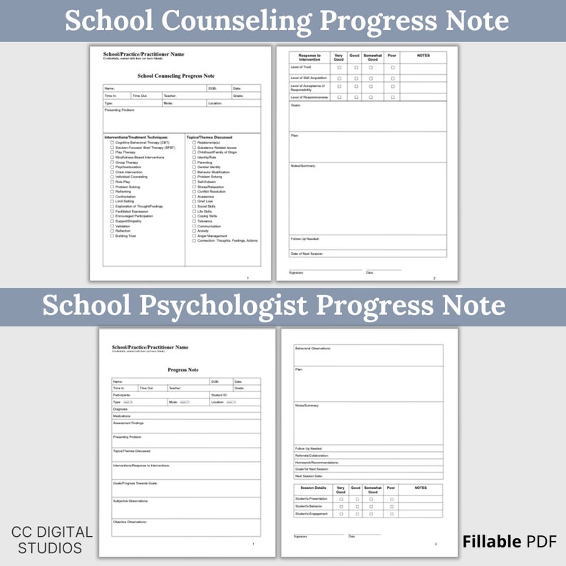 School Counselor Therapy Bundle, School Psychologist Progress Notes ...