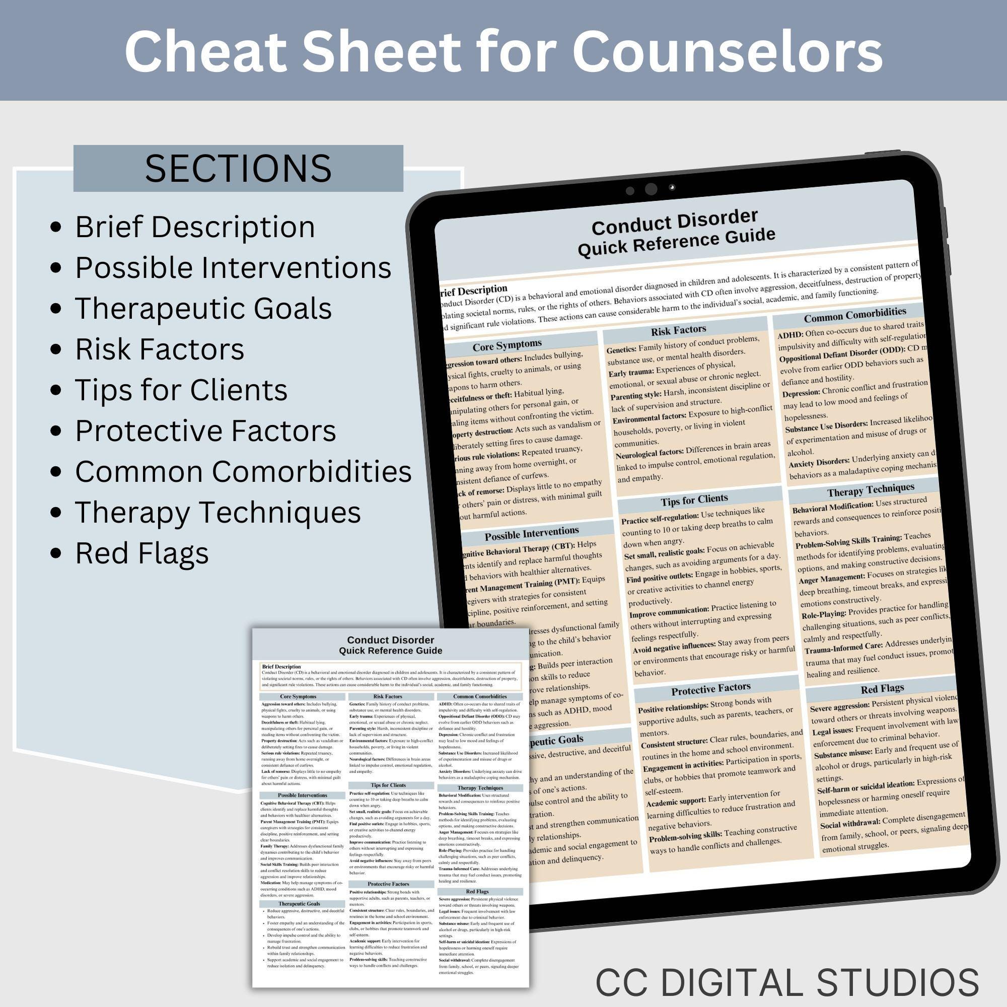 Conduct Disorder Cheat Sheet: Counselor & Client Psychoeducation (PDF ...