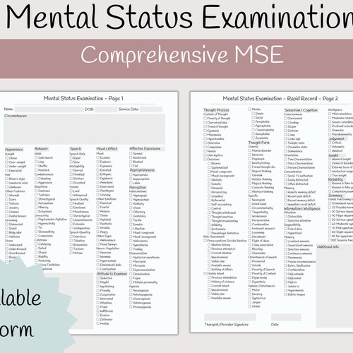 Mental Status Exam Cheat Sheet Therapy Forms Client Intake - Etsy UK