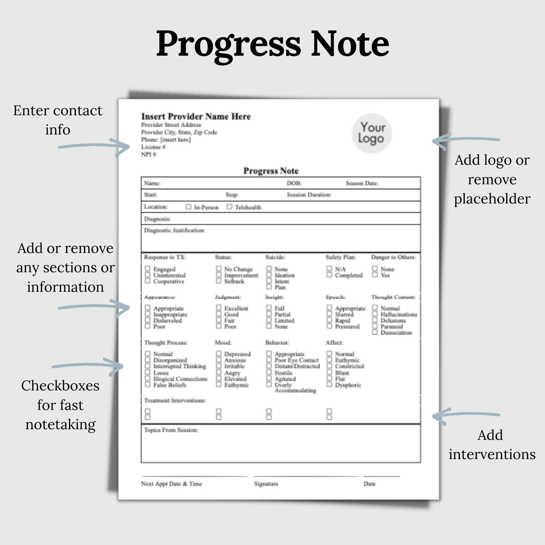 EDITABLE Therapy BUNDLE for Mental Health Practice, Therapy Notes ...