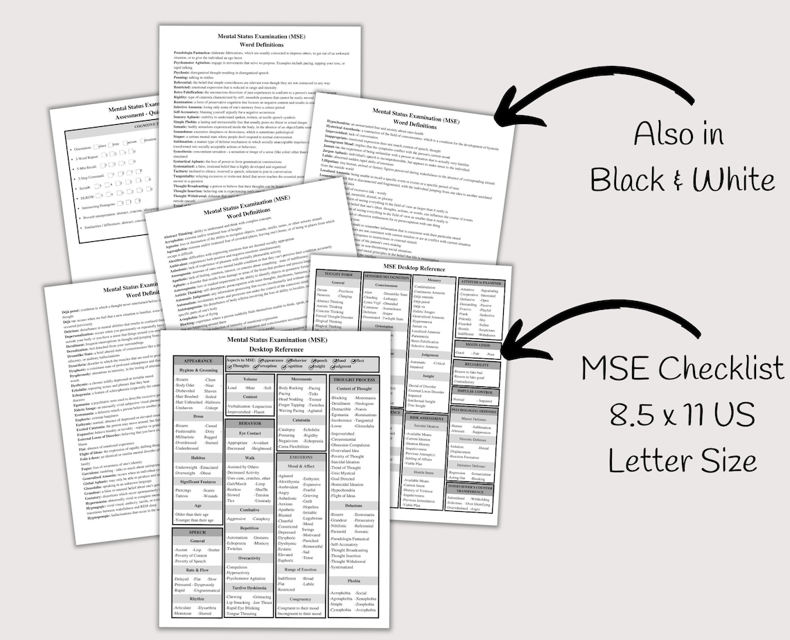 Mental Status Exam Cheat Sheet MSE Desktop Reference MSE - Etsy Australia