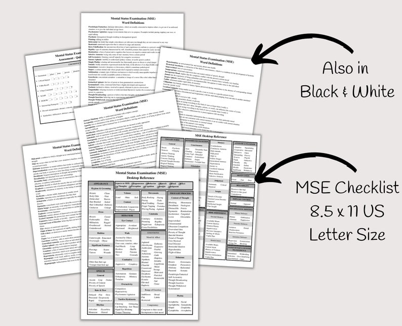 Mental Status Exam Cheat Sheet MSE Desktop Reference MSE - Etsy
