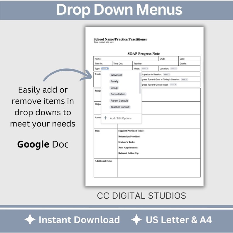 SOAP Note Template for School Counselors (google Doc) - Etsy