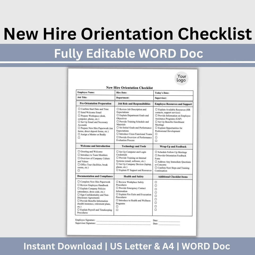 New Hire Orientation Checklist: Editable HR Onboarding Template (WORD Doc) - Etsy