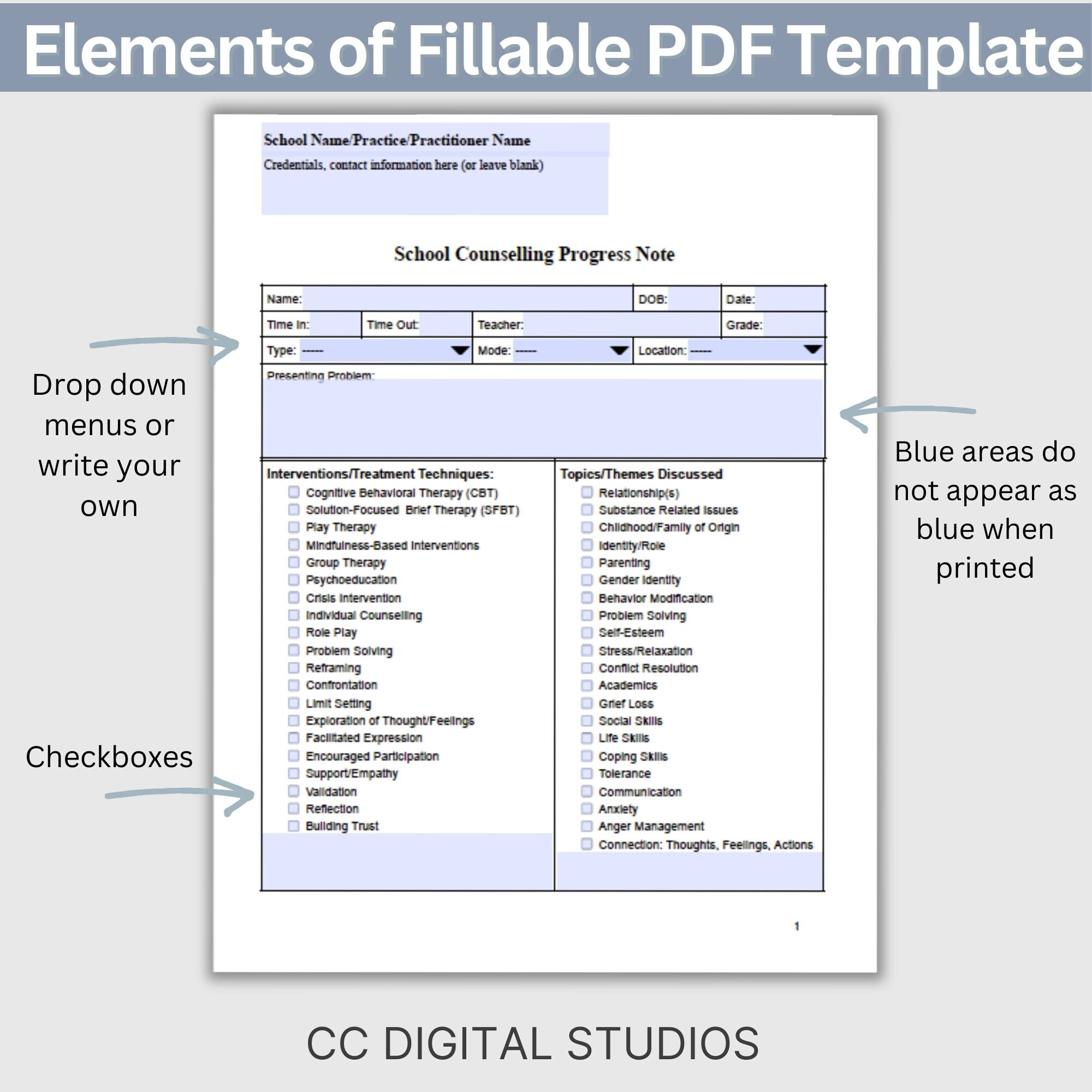 School Counseling Progress Note Template: Fillable PDF, US Letter & A4 ...