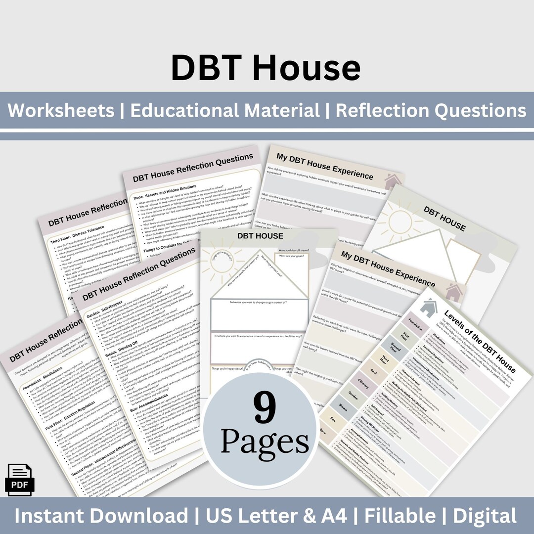 DBT House Therapy Worksheets, Growth Mindset, BPD, DBT Workbook ...
