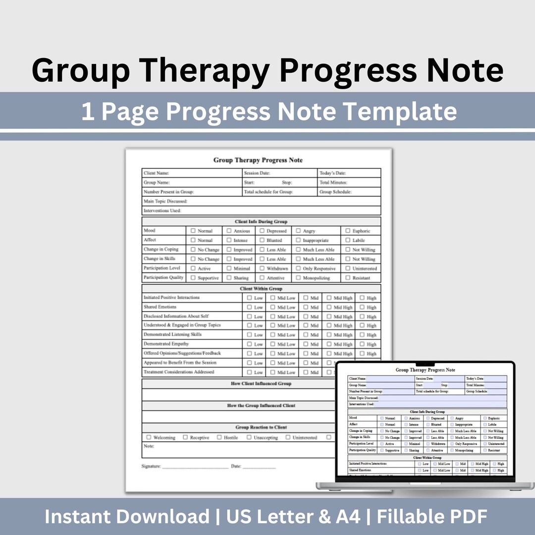 Group Therapy Progress Note, Therapist Office Template, Counseling ...
