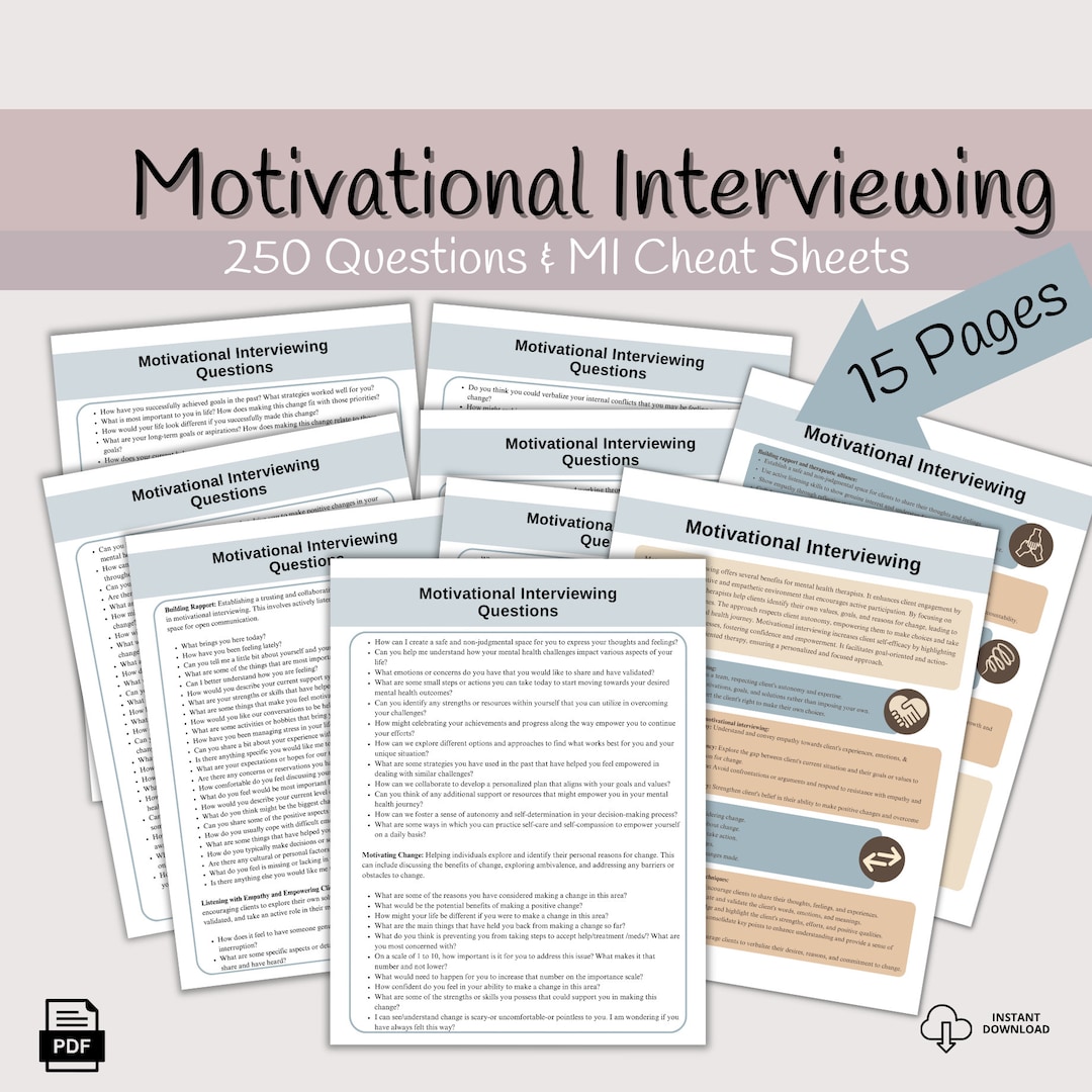 Motivational Interviewing Therapy Questions, Therapy Cheat Sheet, Open ...