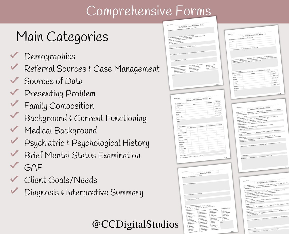 Biopsychosocial Assessment Forms Comprehensive Fillable Forms - Etsy