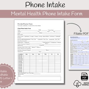 Client Intake Form Phone Consult for Clinicians Mental - Etsy