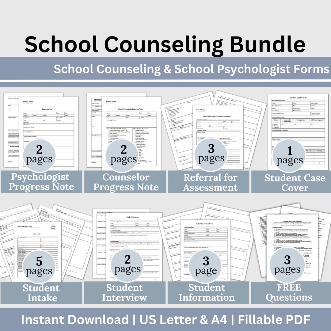 School Counselor Therapy Bundle, School Psychologist Progress Notes ...