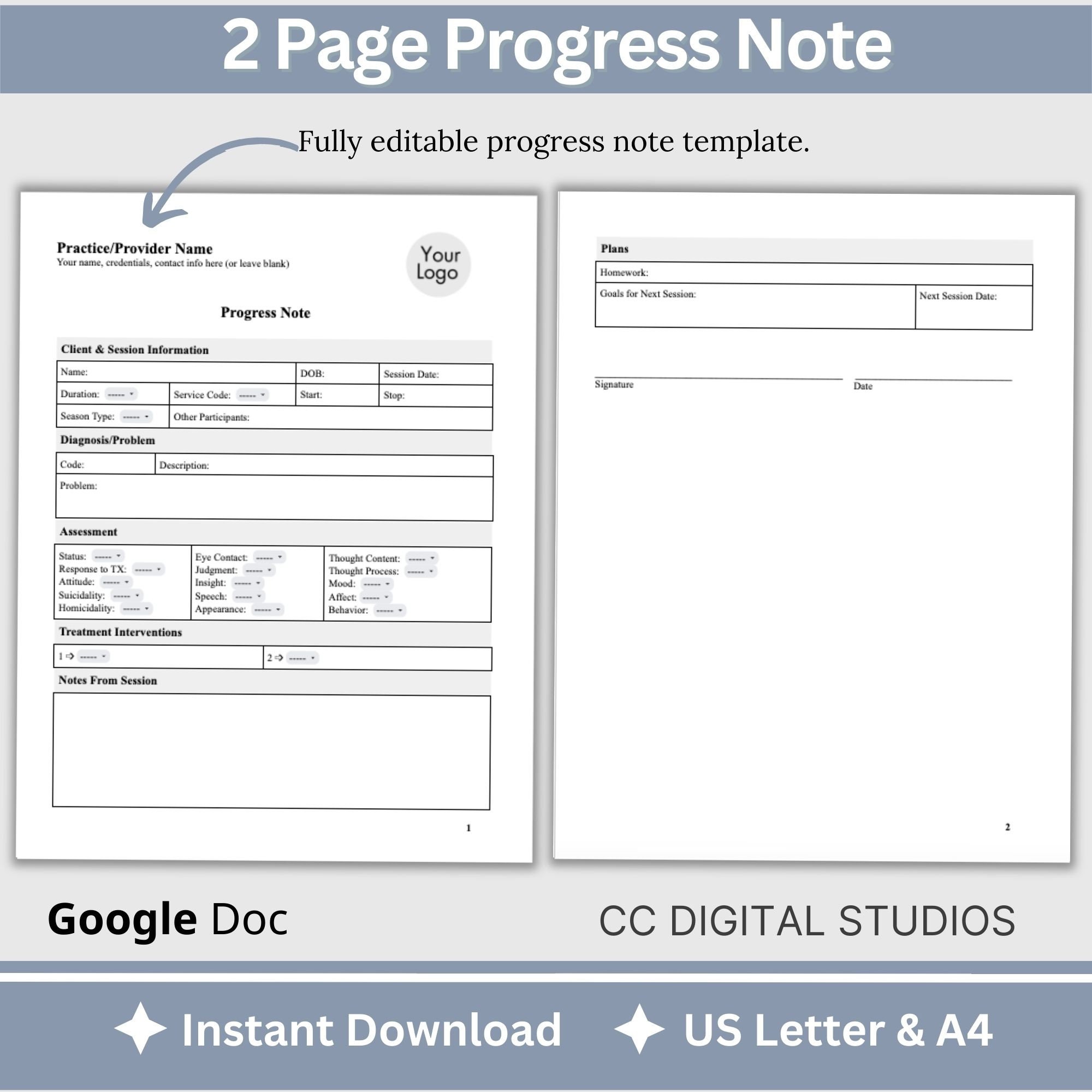 Mental Health Progress Note Template: Editable Google Doc - Etsy