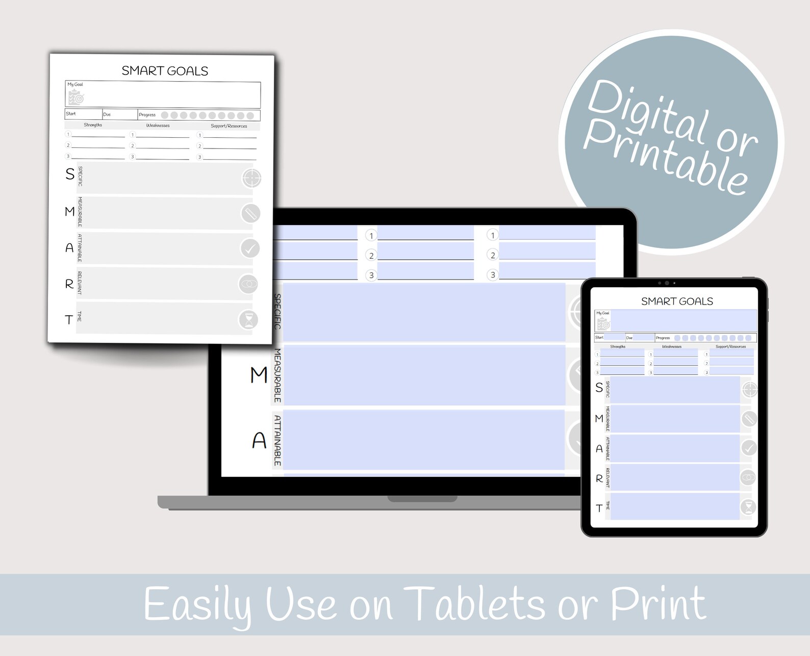 SMART Goals Template, Goal Setting Worksheet, Goal Tracker, DBT Skills ...