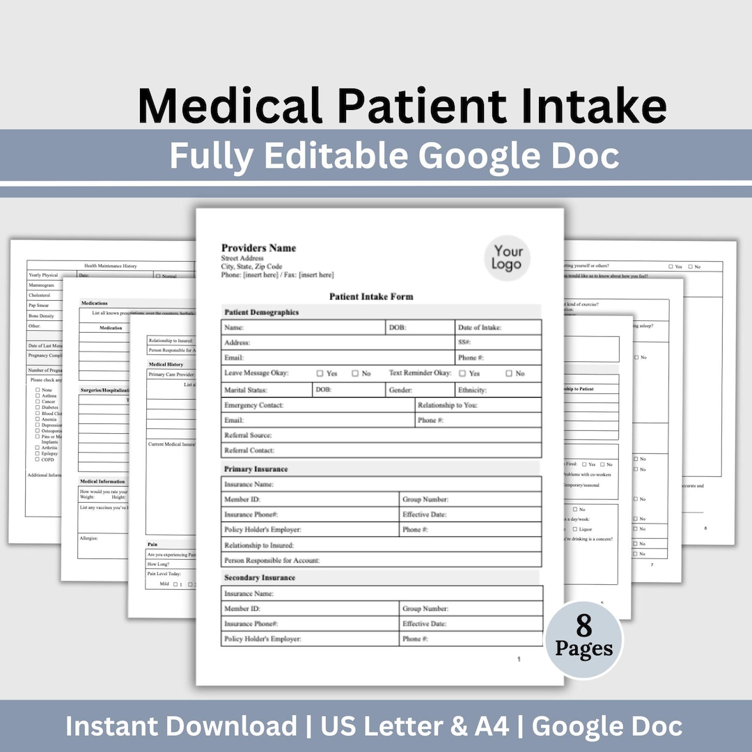 Patient Health History Template: Printable Medical Intake Form (google ...