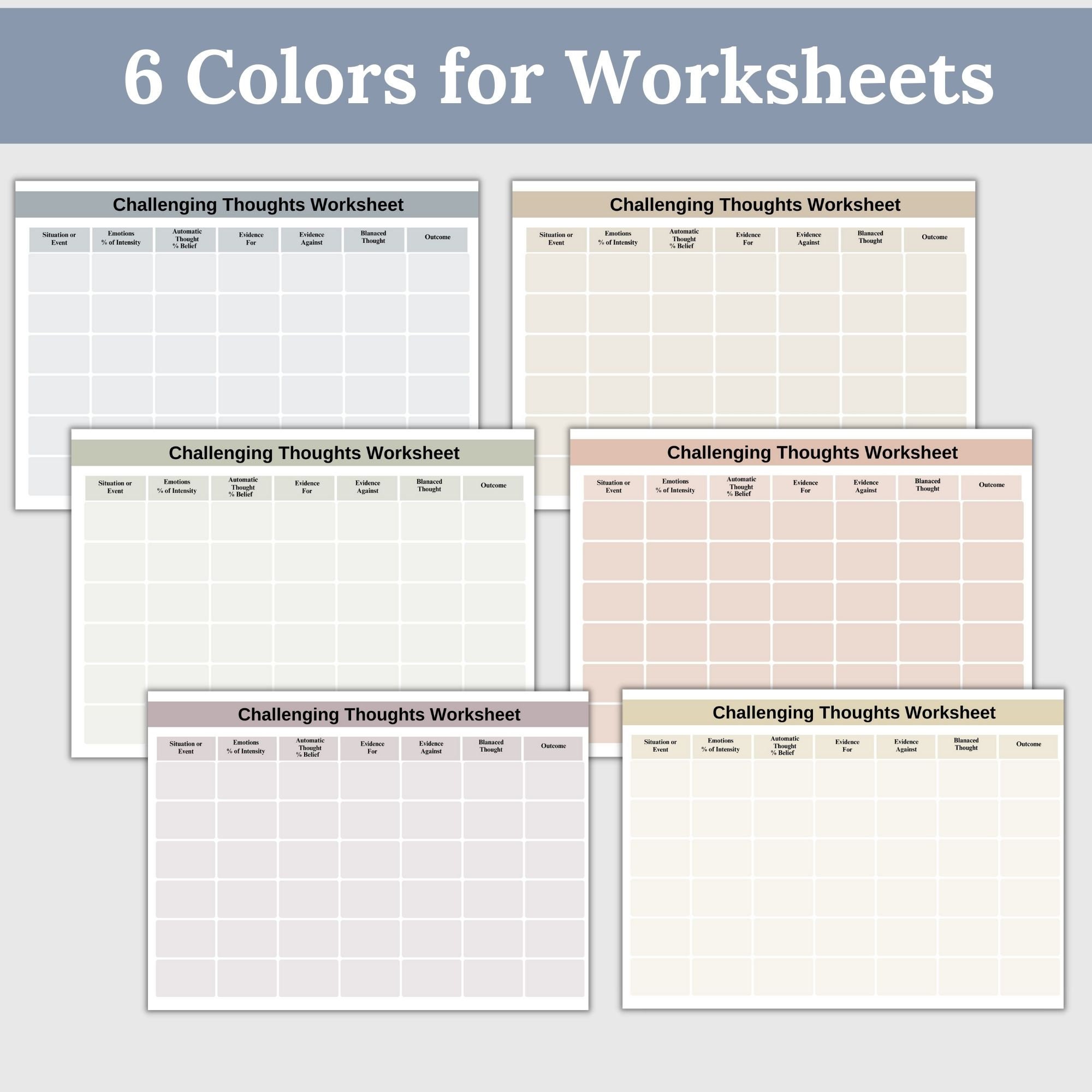 CBT Therapy Worksheets Challenge Negative Thoughts, Cognitive ...
