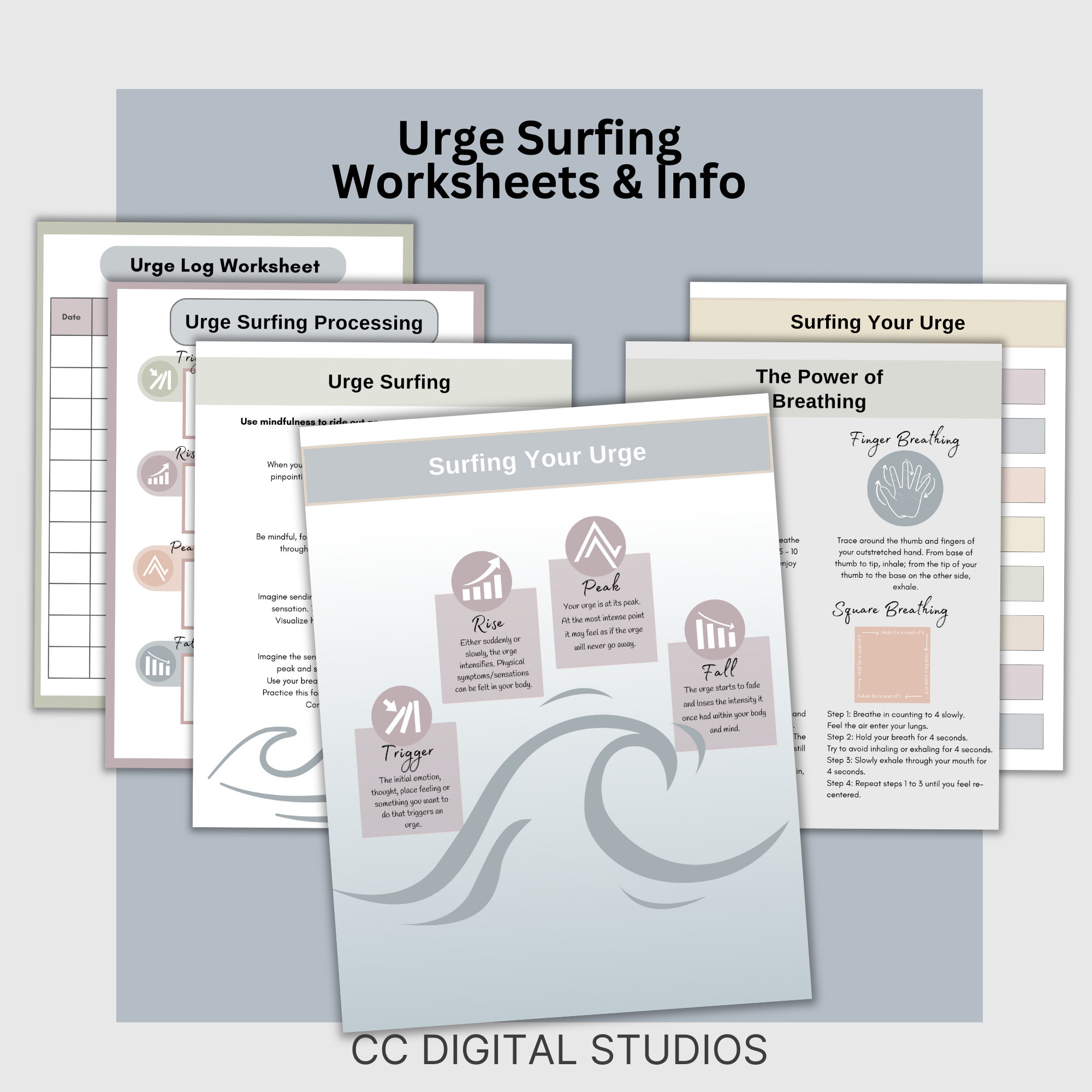 Urge Surfing CBT Worksheets, Addiction Recovery, DBT, Therapy ...