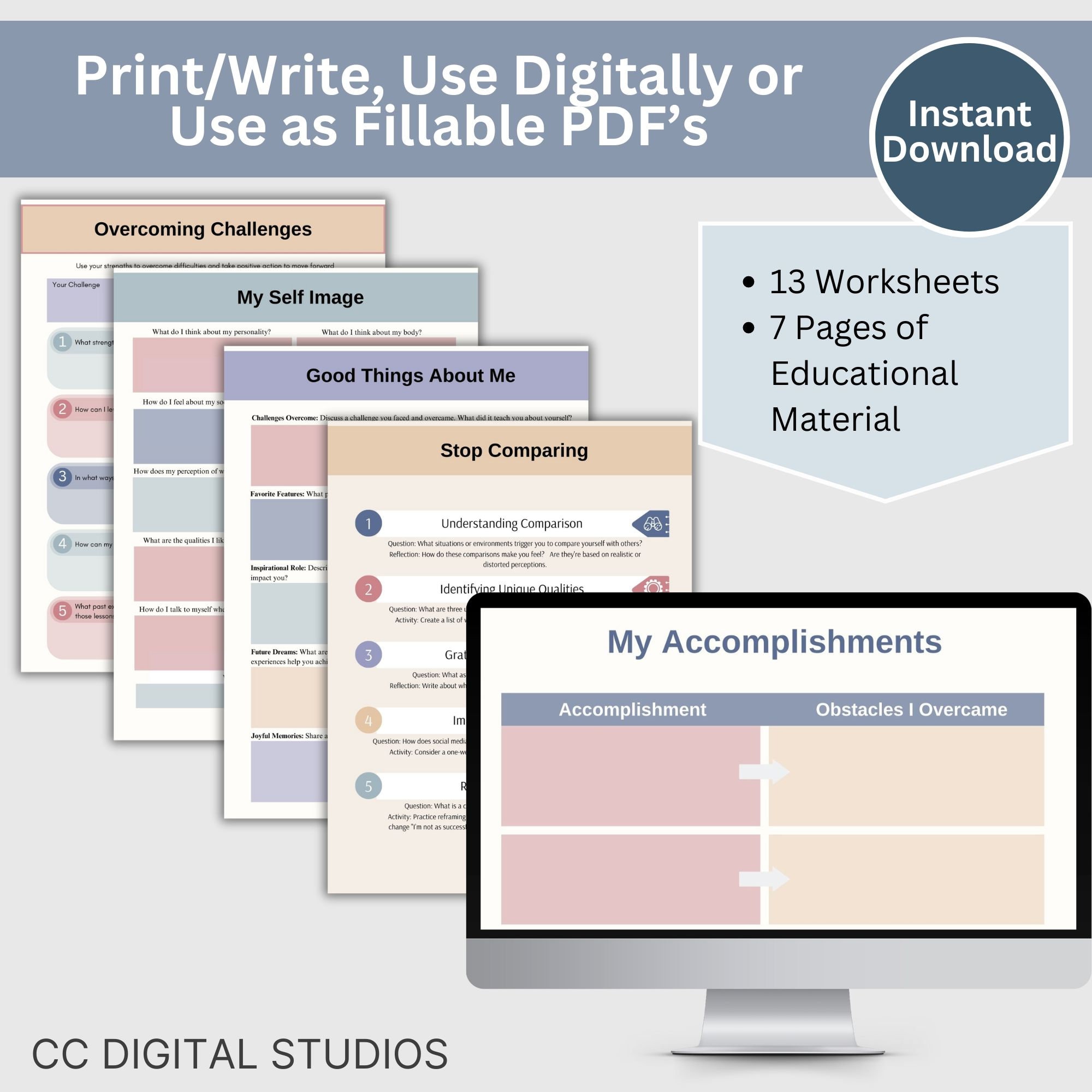 Self Esteem Therapy Worksheets, Self Confidence Building, Self Love ...