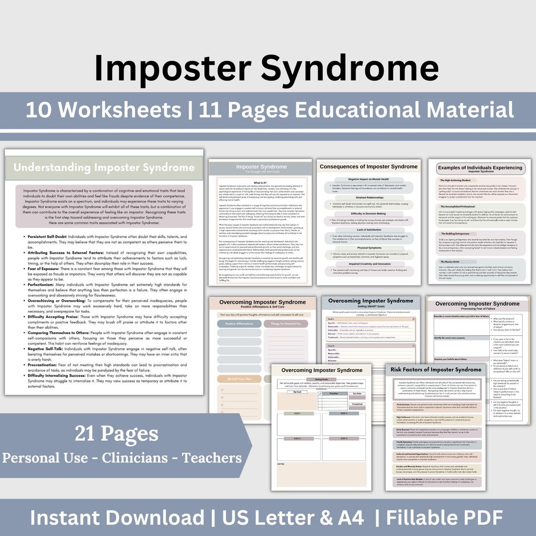 Imposter Syndrome CBT Worksheets: Mental Health Workbook (digital ...