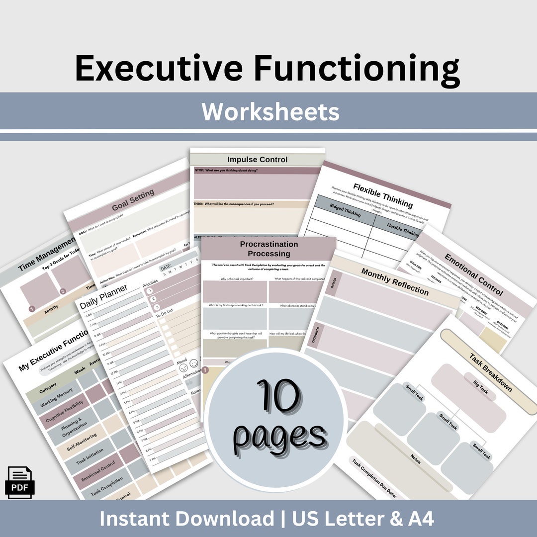 Executive Functioning Adult ADHD CBT Worksheets, Psychotherapy ...