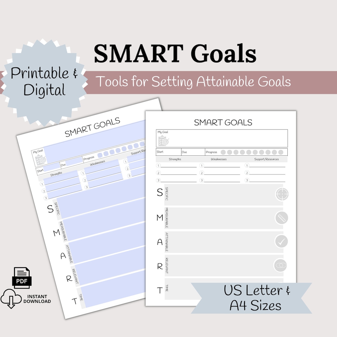 SMART Goals Template, Goal Setting Worksheet, Goal Tracker, DBT Skills ...