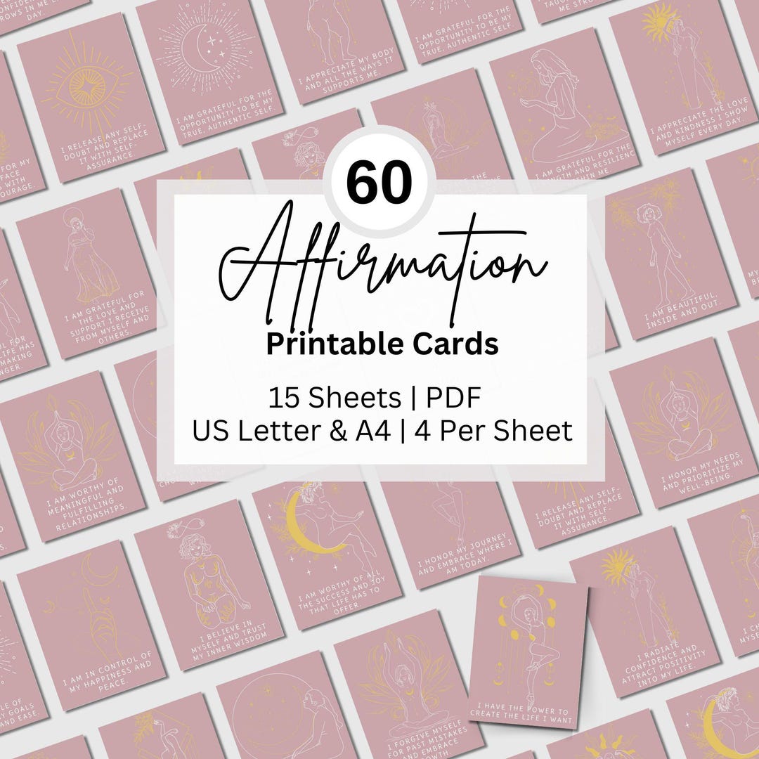 60 Empowering Affirmation Cards: Mindfulness & Gratitude (digital ...