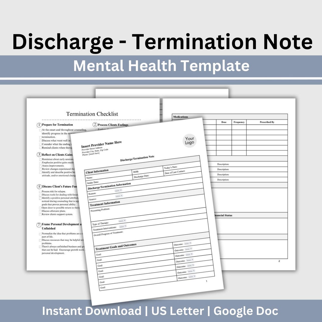 Discharge Note Termination Summary for Clinicians, FREE Termination ...