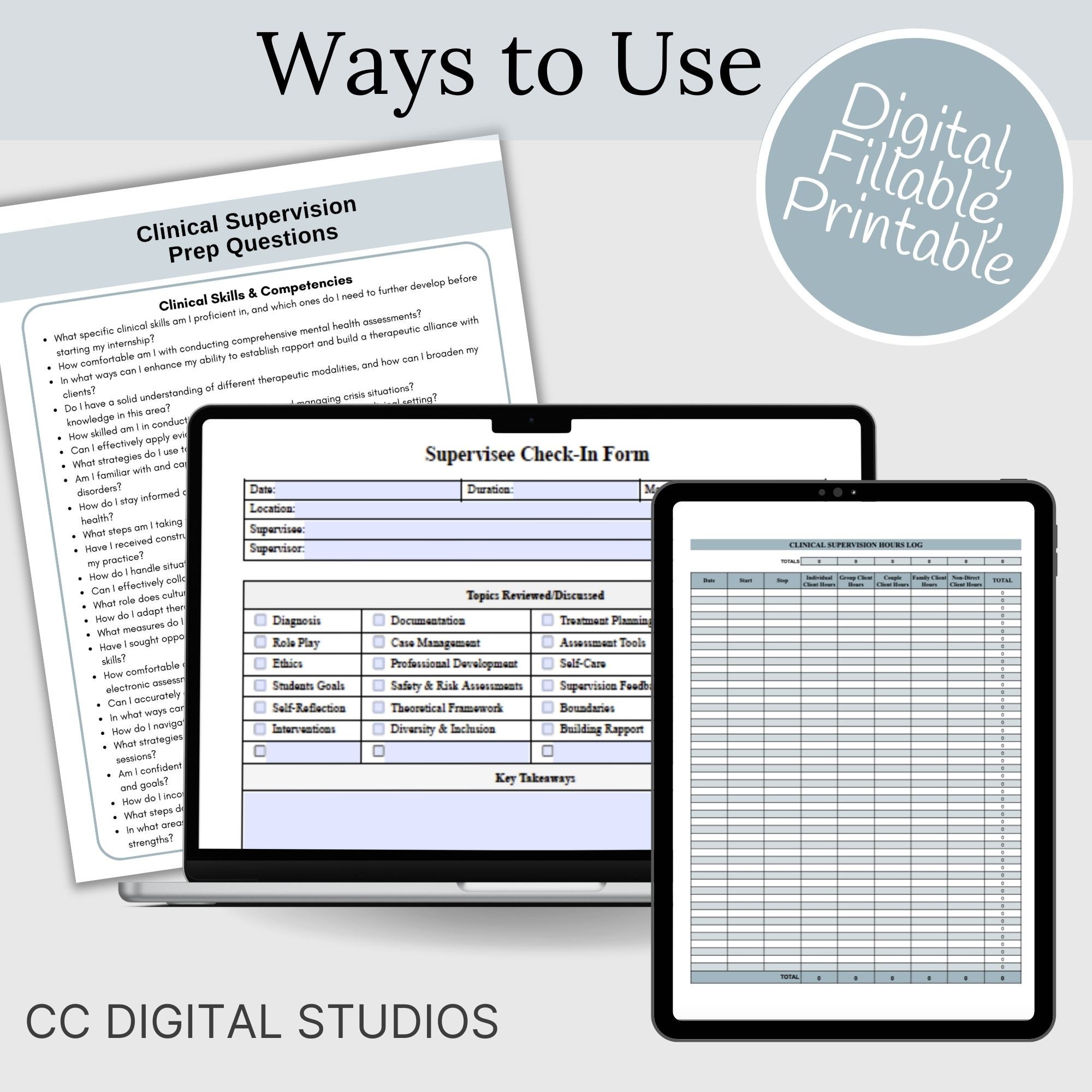 Counseling Supervision Forms: Hours Log, Session Notes (google Docs ...
