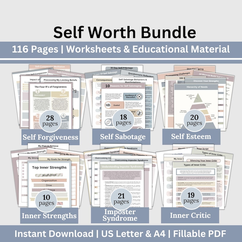 Self-worth Therapy Worksheets Bundle: CBT & DBT, Self-esteem (digital ...