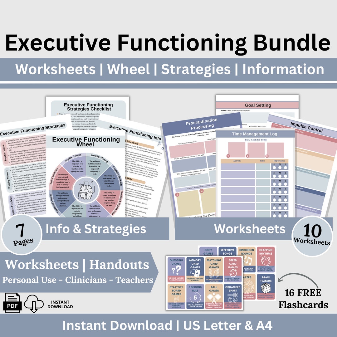 Executive Functioning Adult ADHD Therapy Bundle, ADHD Worksheets ...