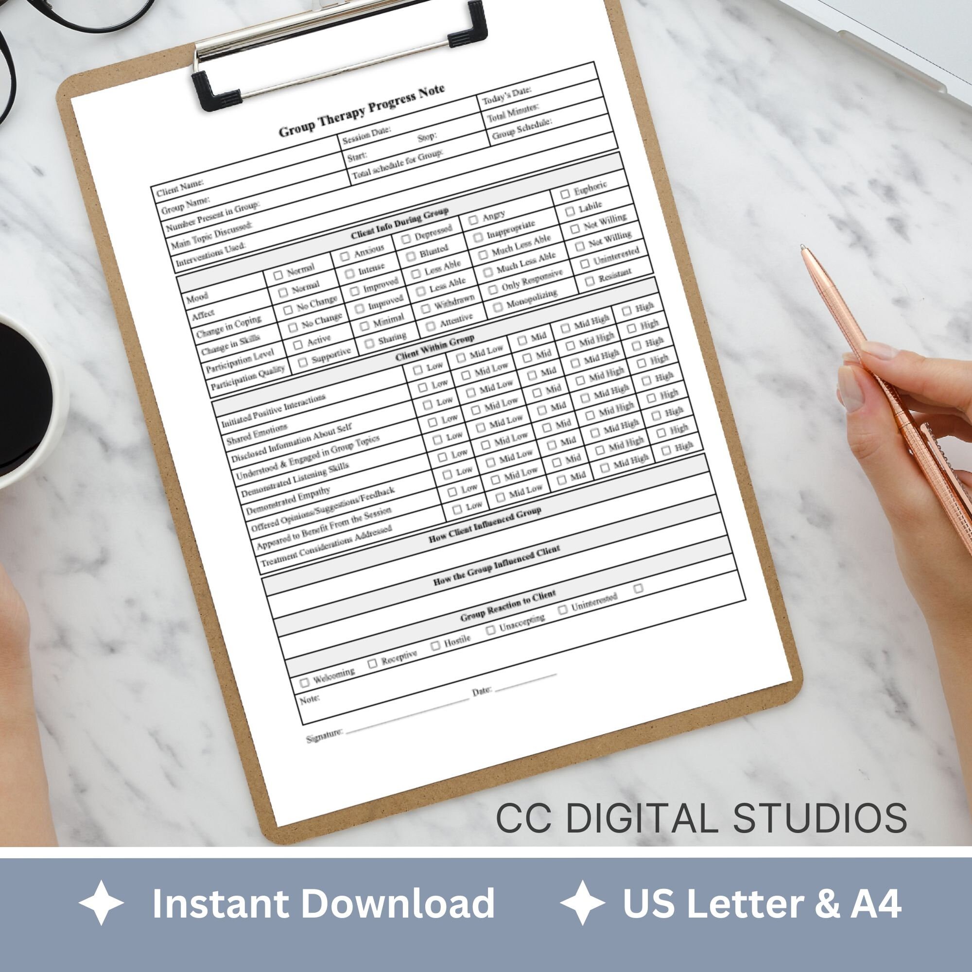 Group Therapy Progress Note Editable Google Doc, Therapist Office ...