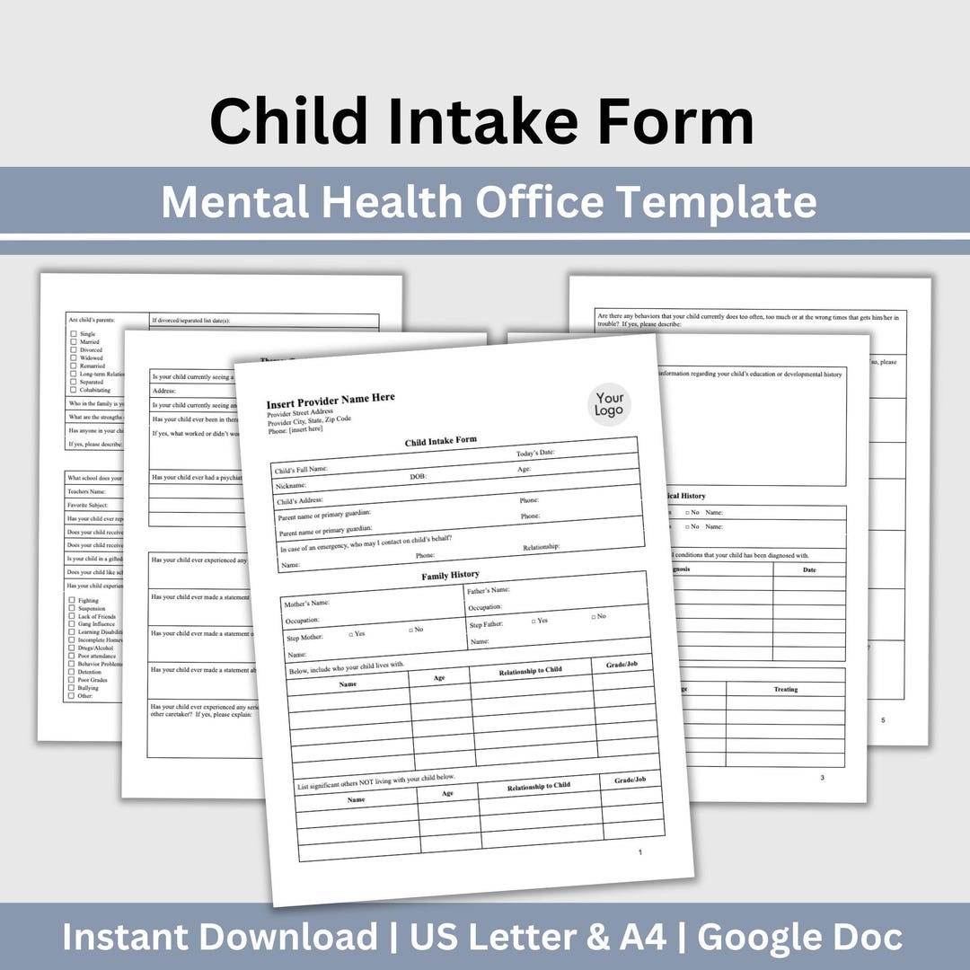 Child Intake Form: Mental Health Template (google Doc) - Etsy