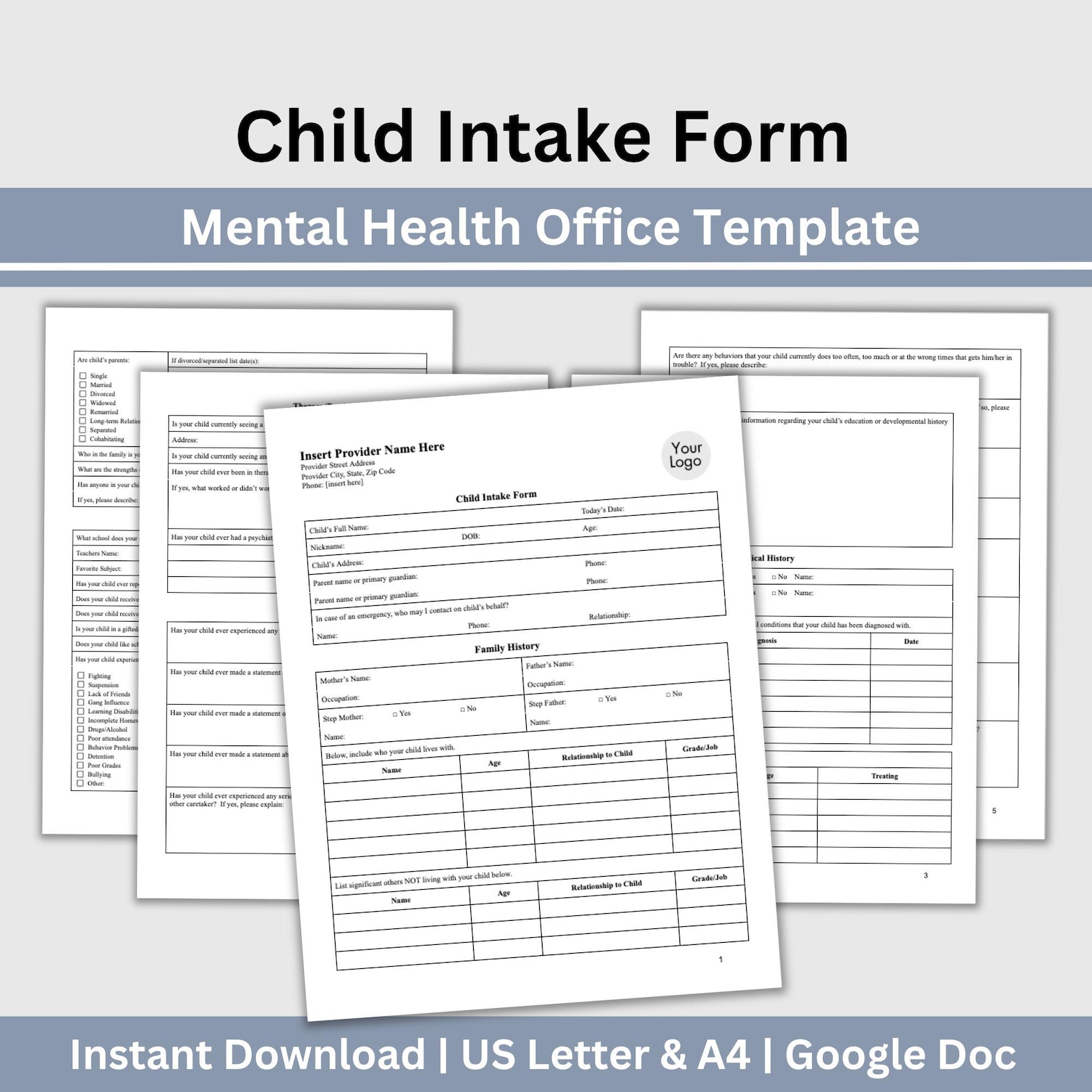 Child Intake Form: Mental Health Template (google Doc) - Etsy