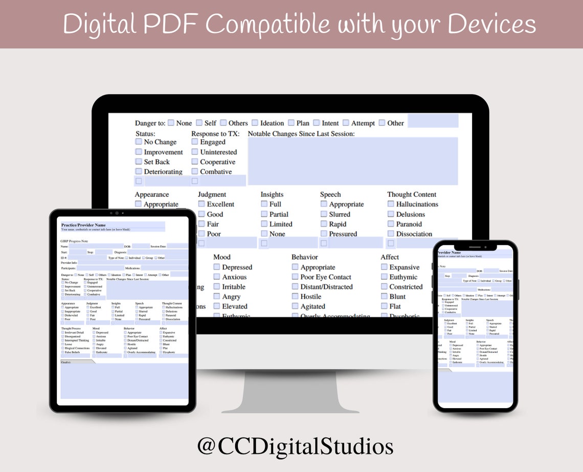 GIRP Progress Note Template Fillable & Printable Mental - Etsy