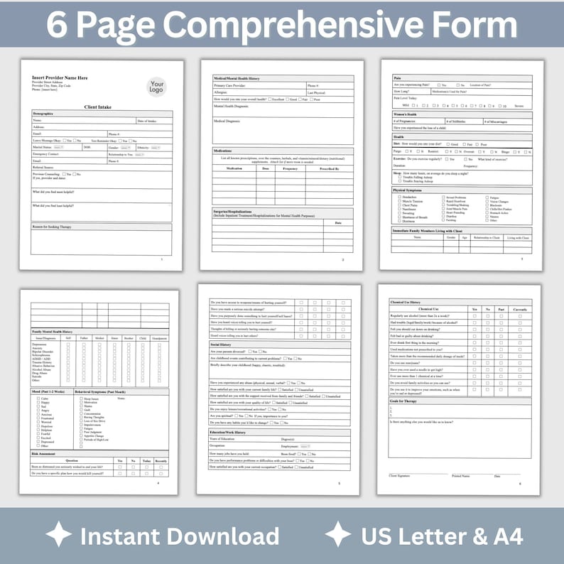Mental Health Client Intake Form: Fillable PDF Template - Etsy