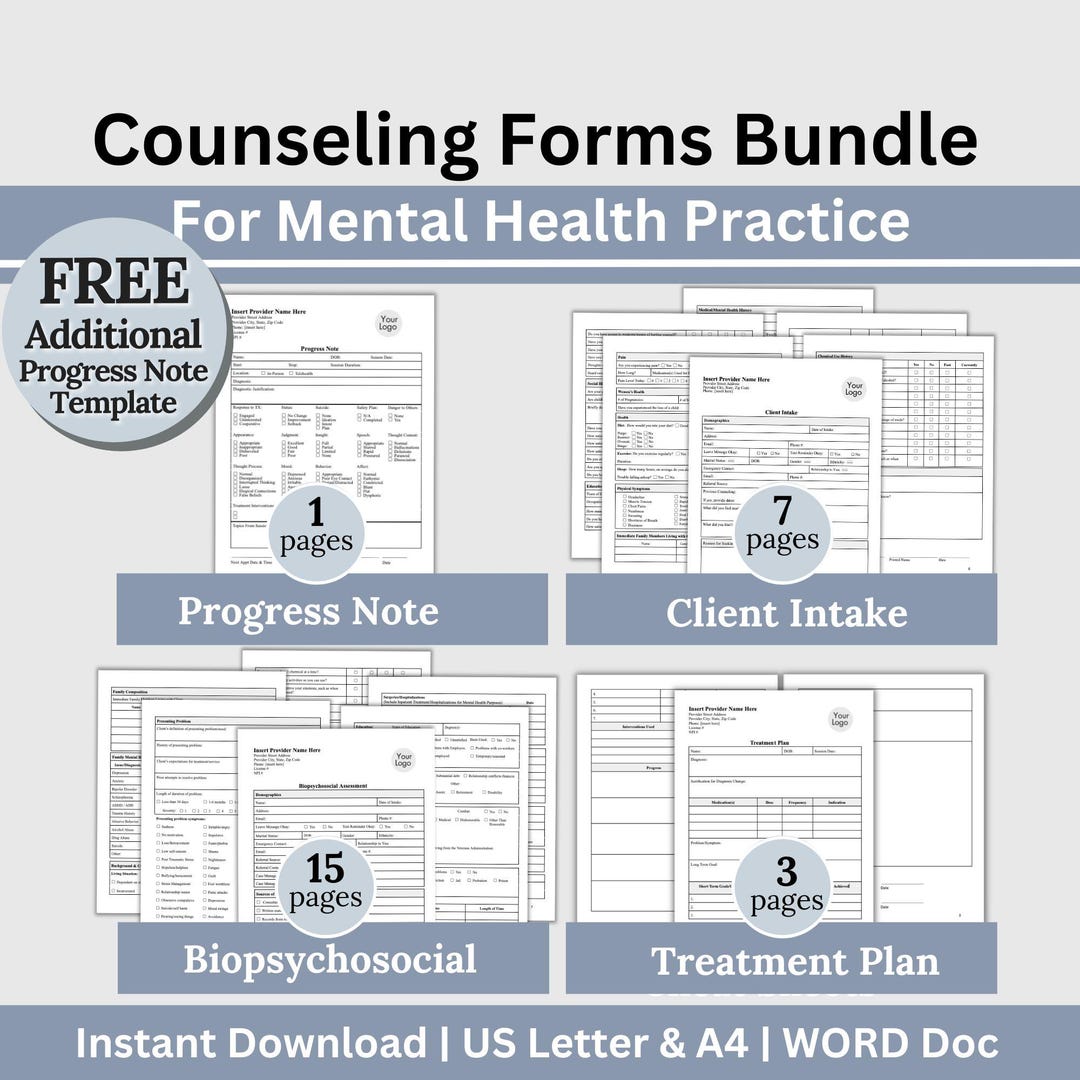 Counseling Forms Mental Health Practice Therapy Bundle, Client Intake ...