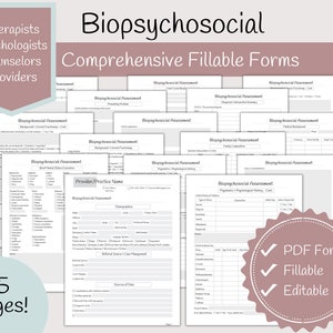 Biopsychosocial Intake Assessment Form Comprehensive Fillable - Etsy ...