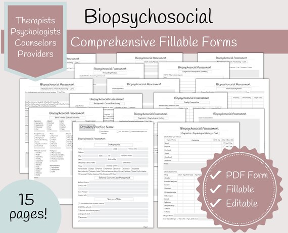 Biopsychosocial Intake Assessment Form Comprehensive Fillable - Etsy ...