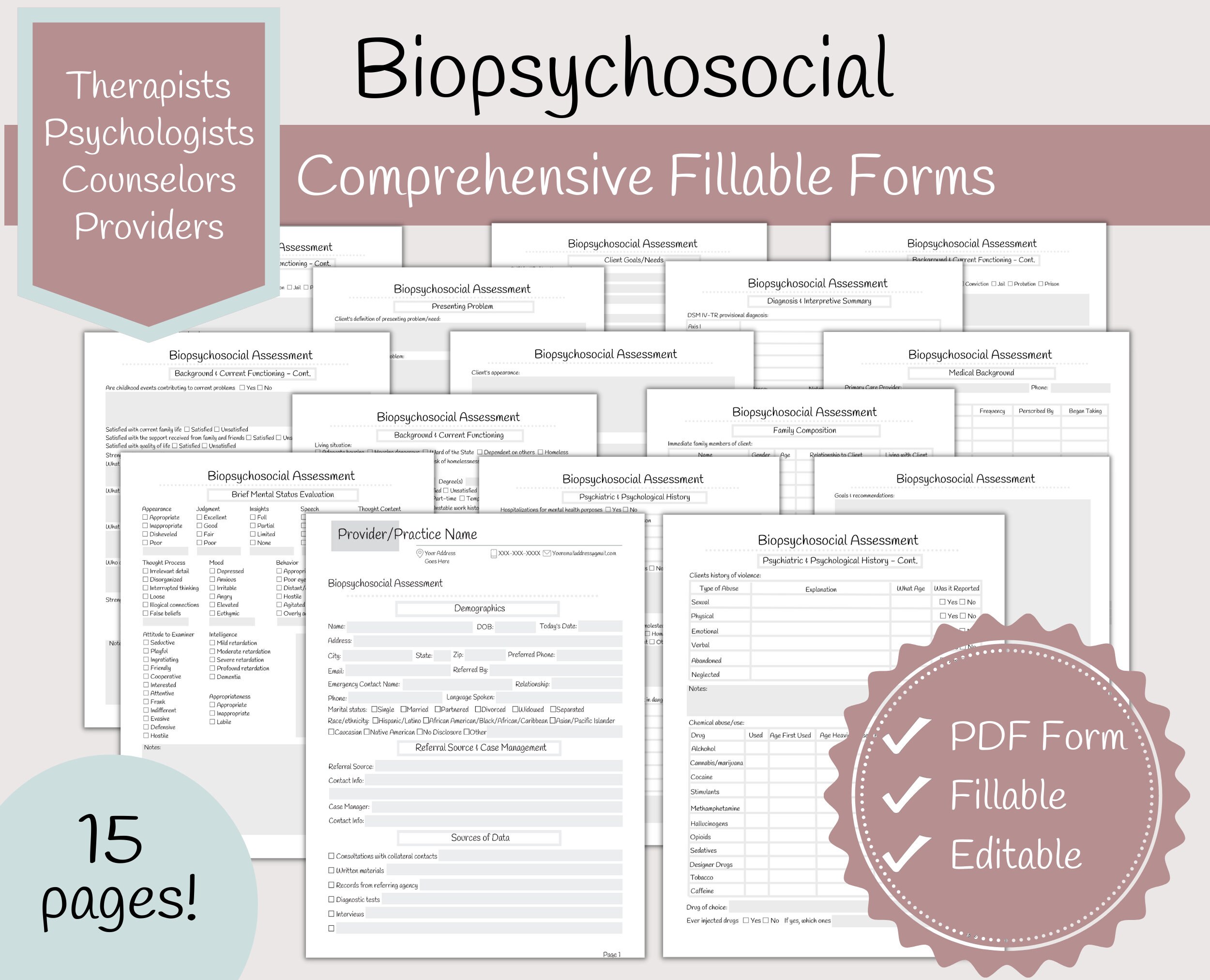 Biopsychosocial Intake Assessment Form Comprehensive Fillable - Etsy ...