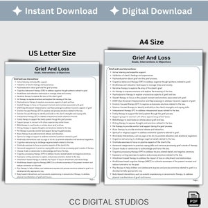 Grief Therapy Treatment Plan Cheat Sheet, Therapy Tool Measurable Goals ...