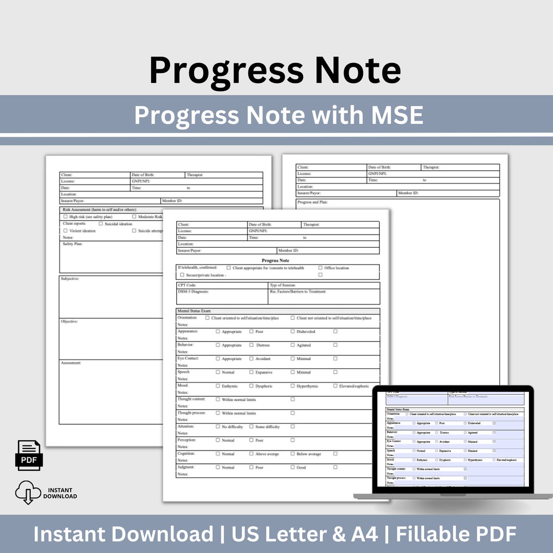Progress Note With MSE Mental Status Exam, Counseling Office Forms ...