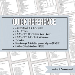 Mental Health Codes Cheat Sheet, DSM-5 Code, Clinical Terms Reference ...