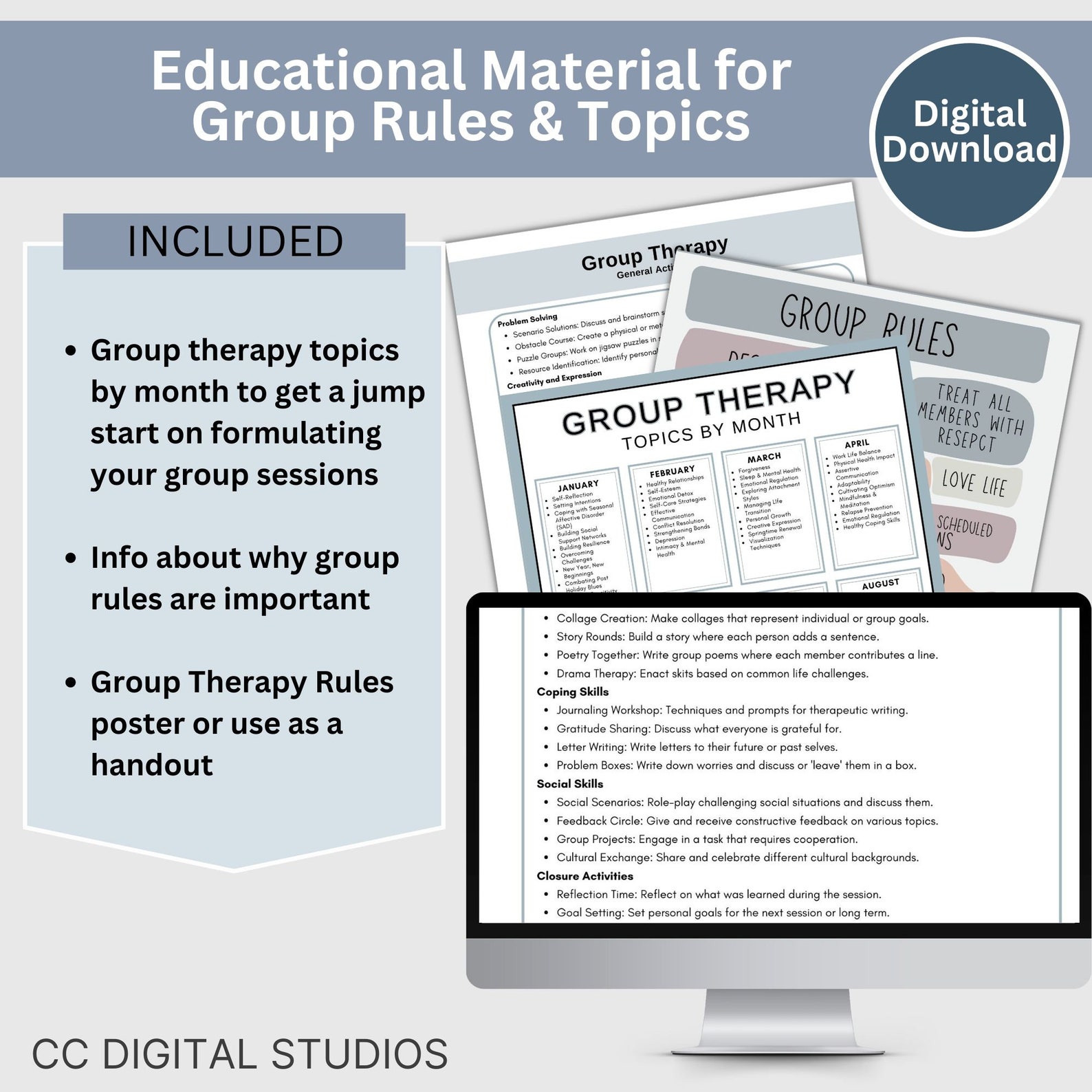 Mental Health Group Therapy Activity Ideas: Therapist Tools (digital ...